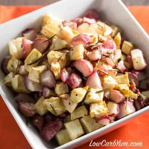 Roasted Celery Root and Radishes - Low Carb Yum