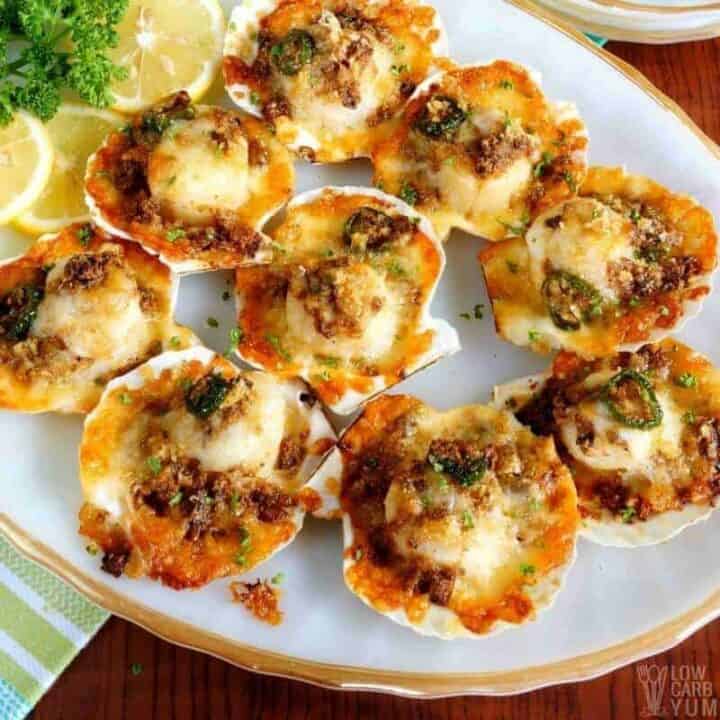 Baked Sea Scallops with Crispy Gluten Free Topping - Low Carb Yum