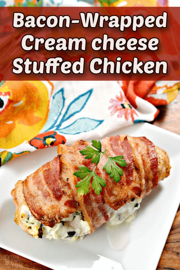 Keto Bacon-Wrapped Cream Cheese Stuffed Chicken - Low Carb Yum