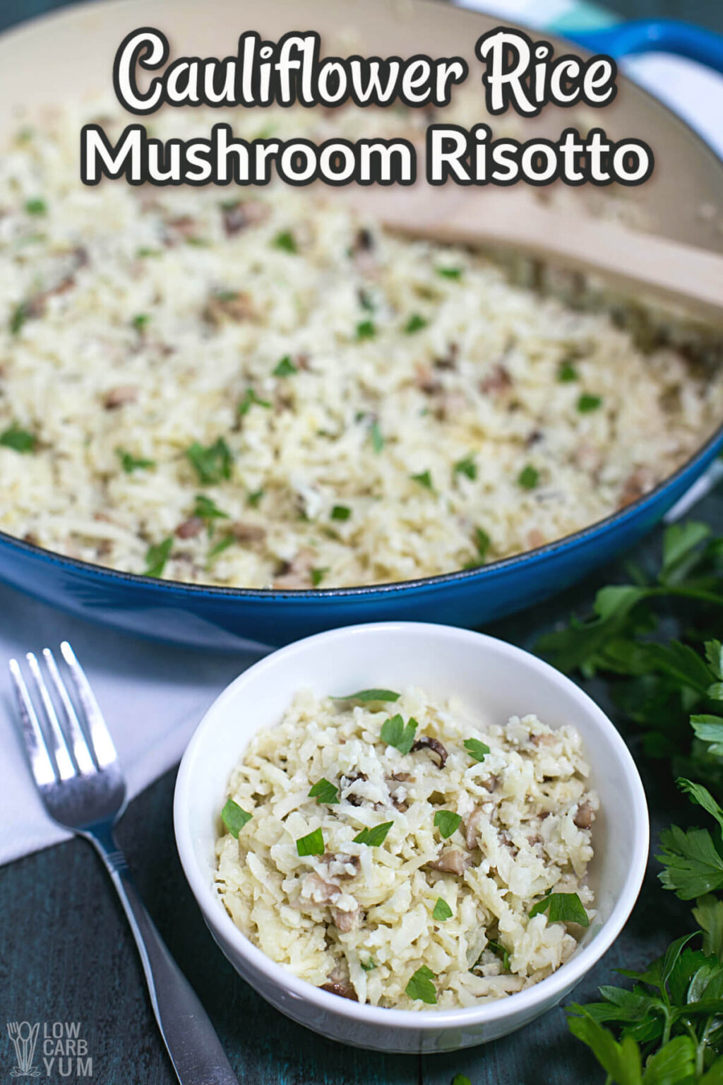 Easy Mushroom Cauliflower Rice Risotto (Vegan) - Low Carb Yum