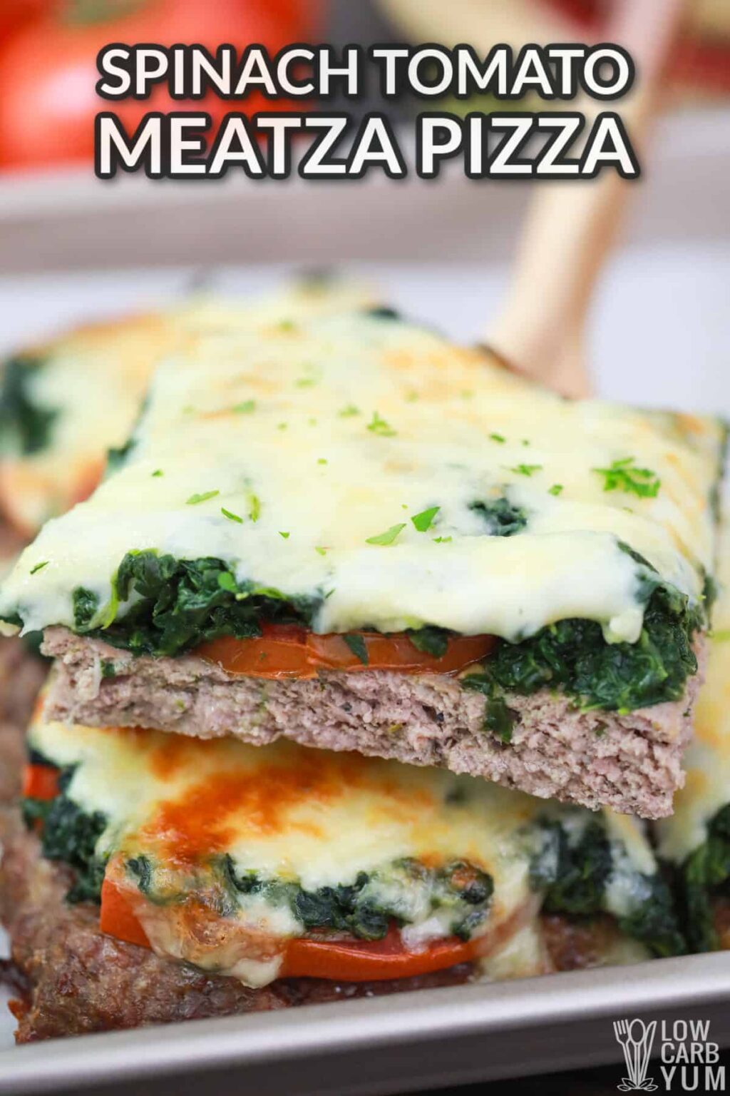 Spinach Tomato Meatza Pizza - Low Carb Yum