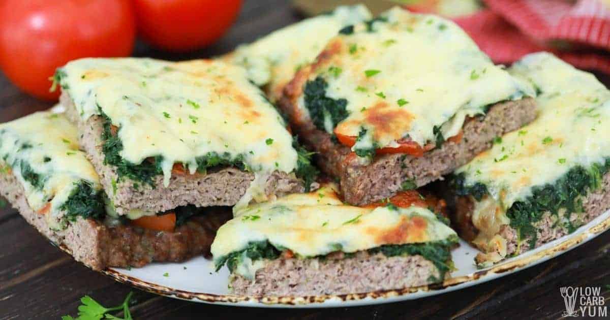 Spinach Tomato Meatza Pizza - Low Carb Yum